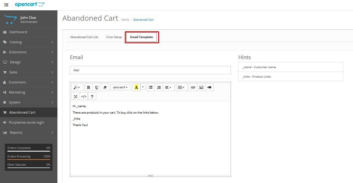 Abandoned Carts Reminder for Opencart