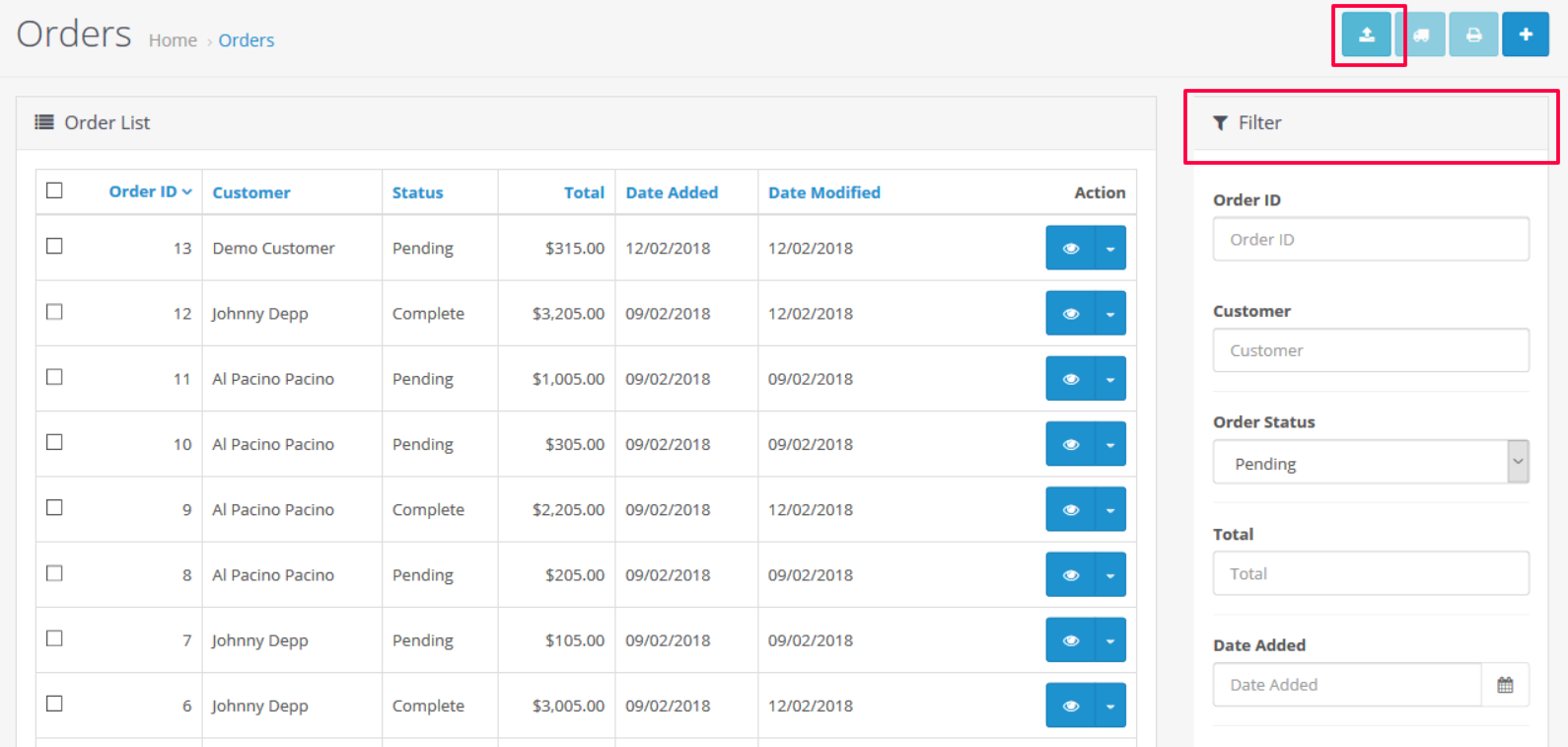 Export Orders with Filters for Opencart
