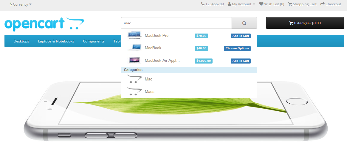 Search Suggestions & Auto-complete for Opencart
